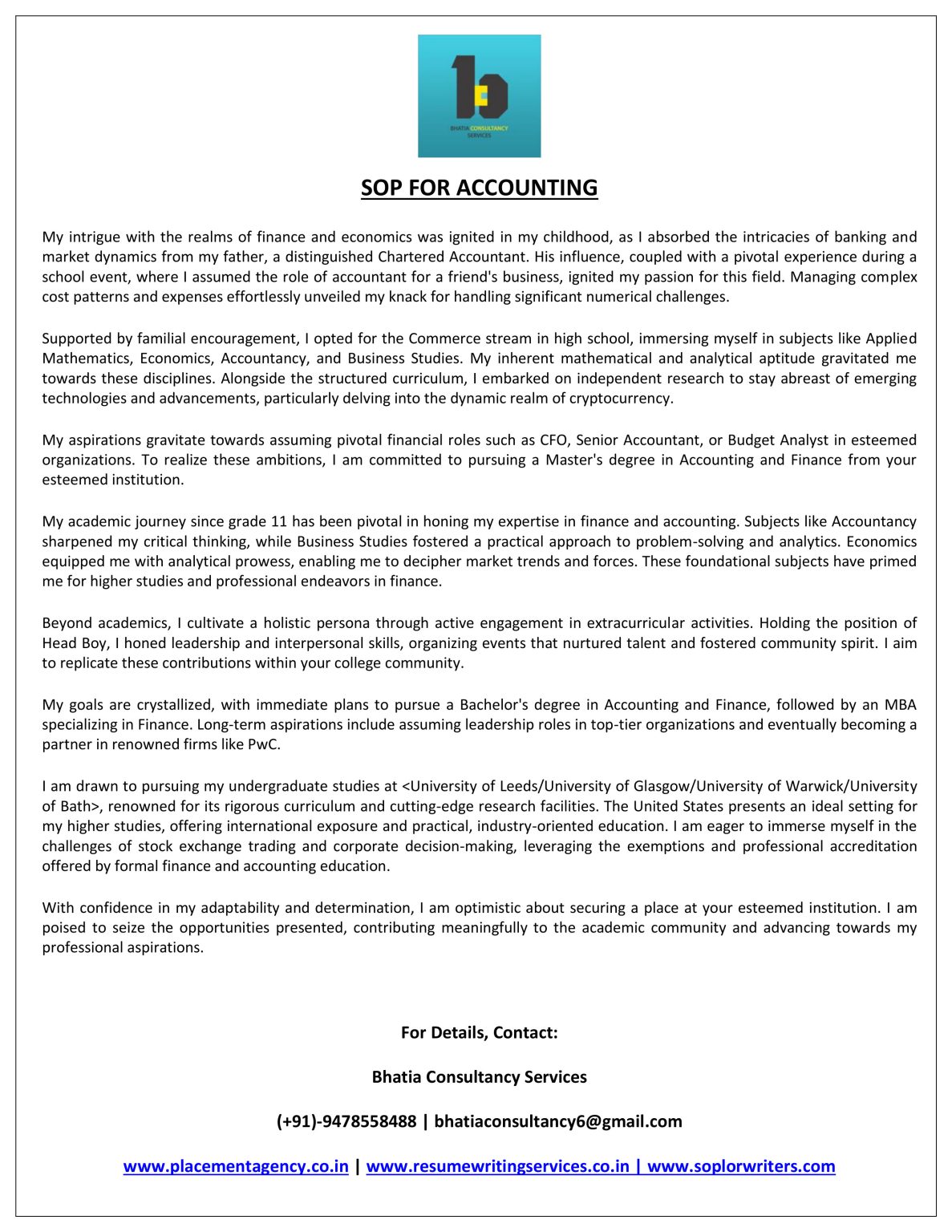 SOP for MS In Financial Management