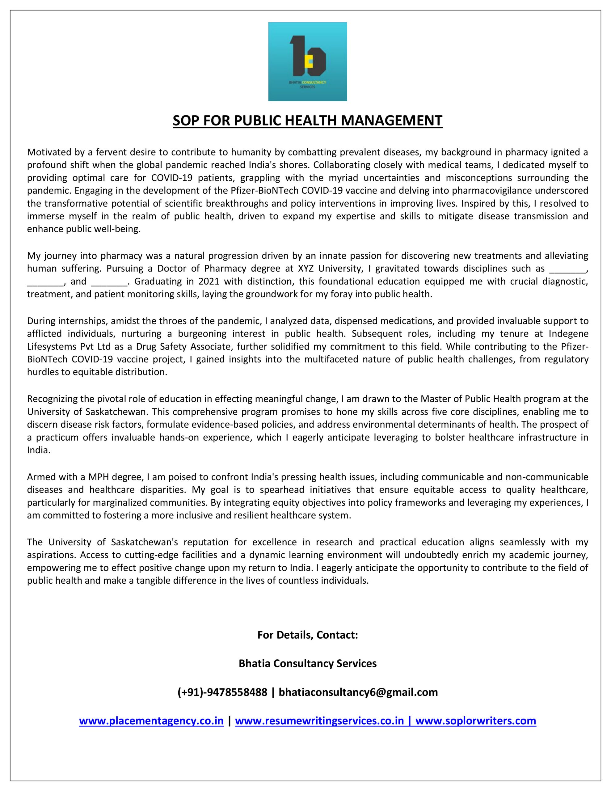 SOP for MS in Healthcare Management and Administration