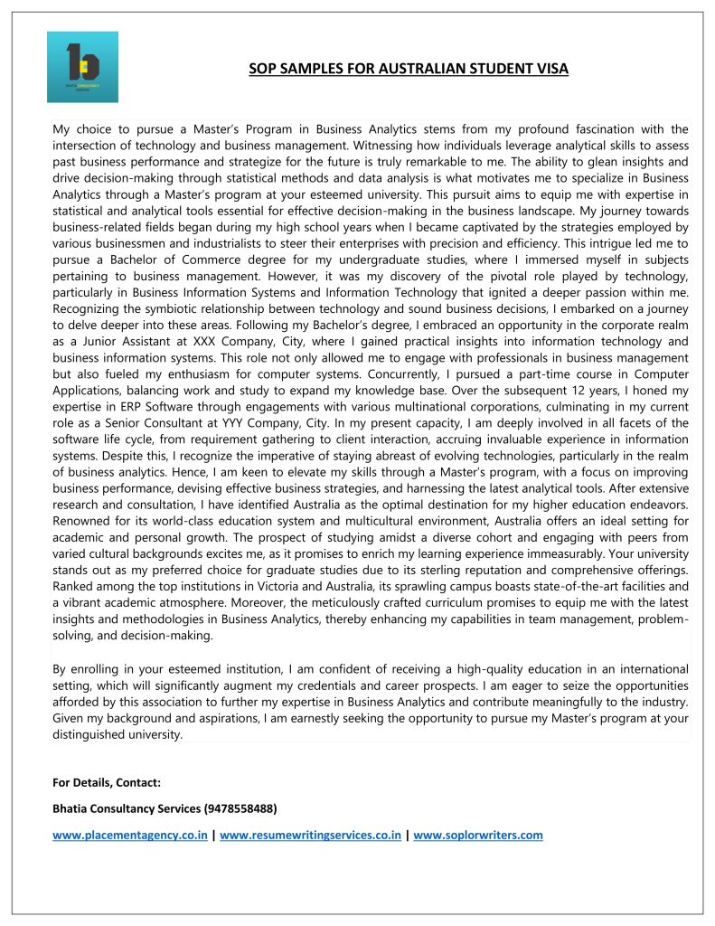 SOP Samples For Australian Student Visa