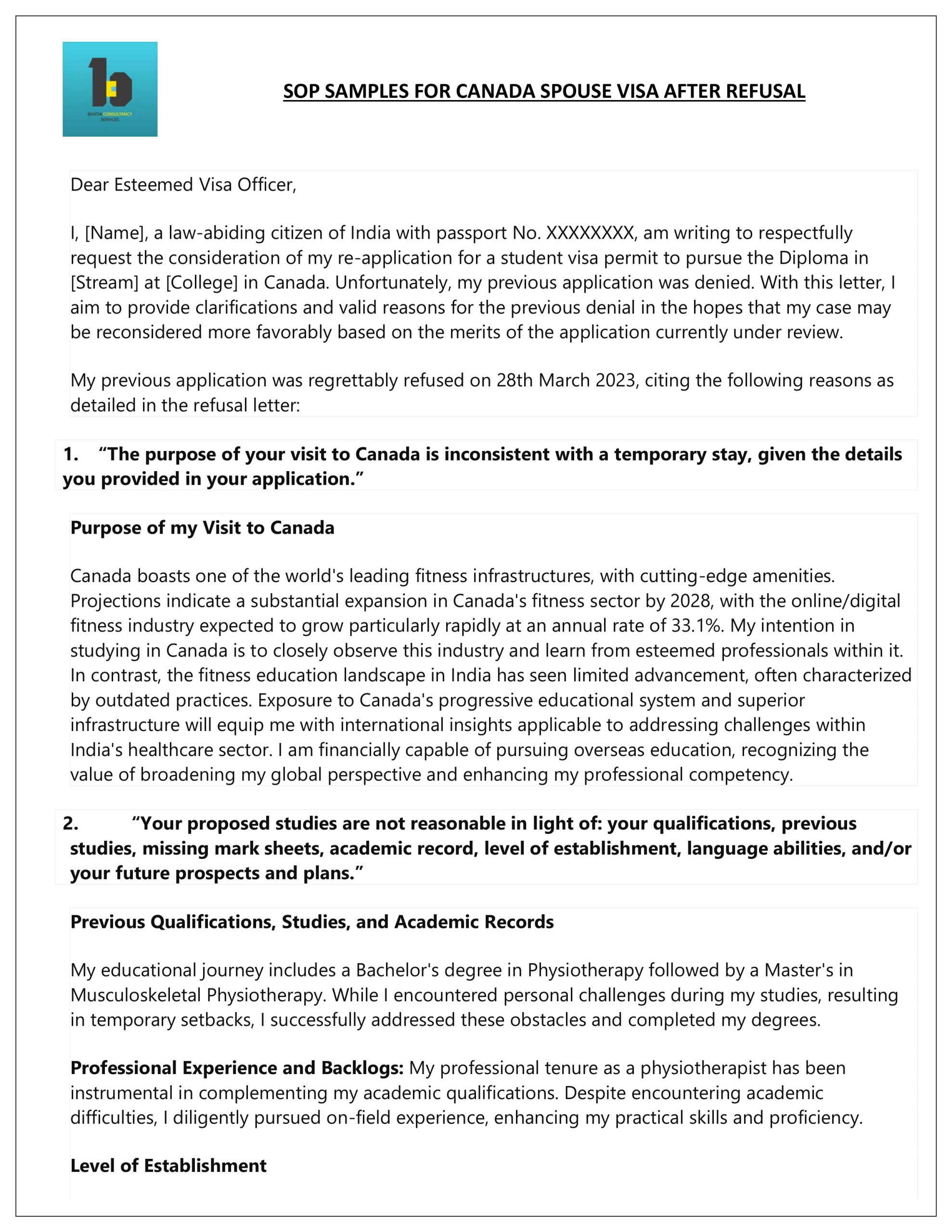 SOP Samples for Canada Spouse Visa after Refusal