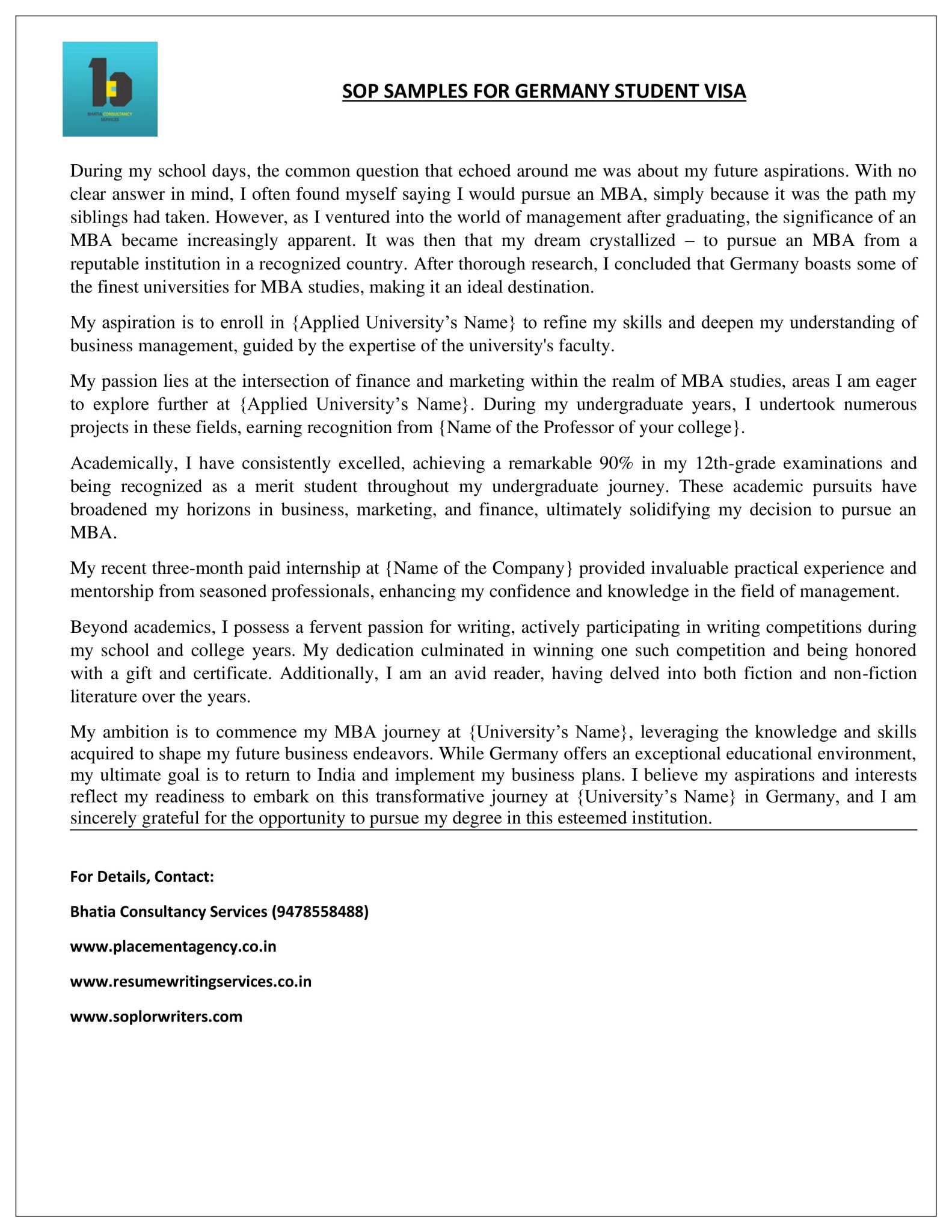 SOP Samples For Germany Student Visa