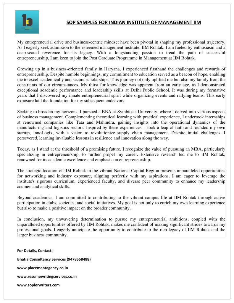SOP Samples For Indian Institute of Management IIM