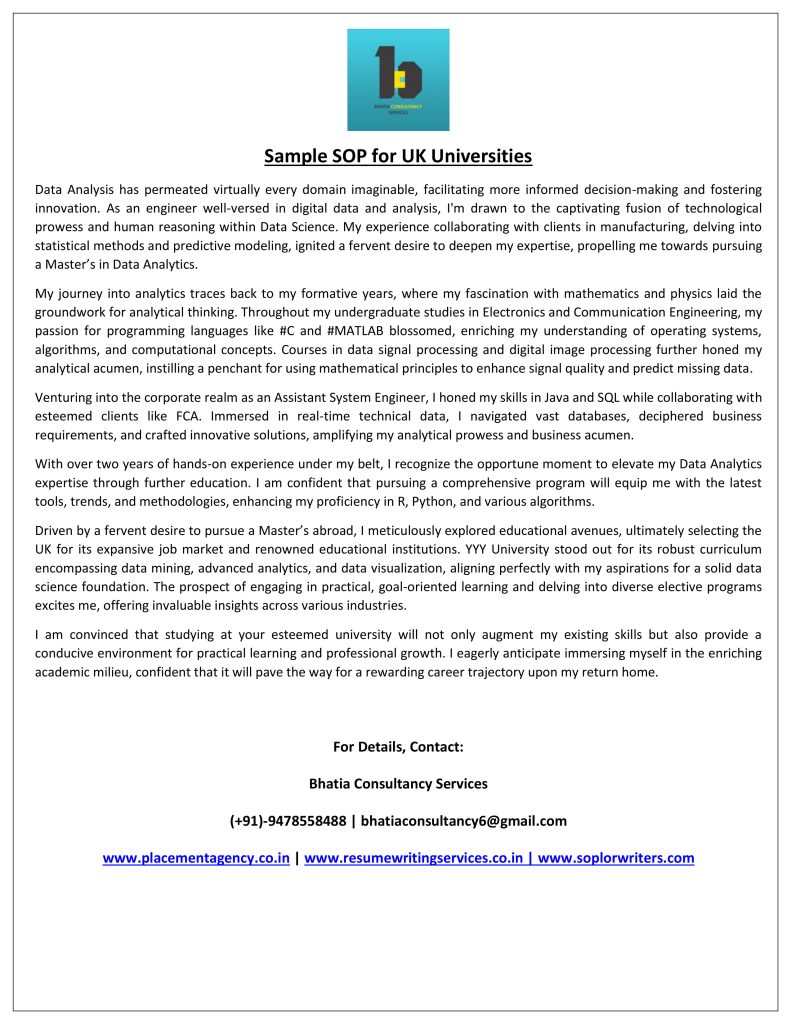 SOP Samples For UK Student Visa