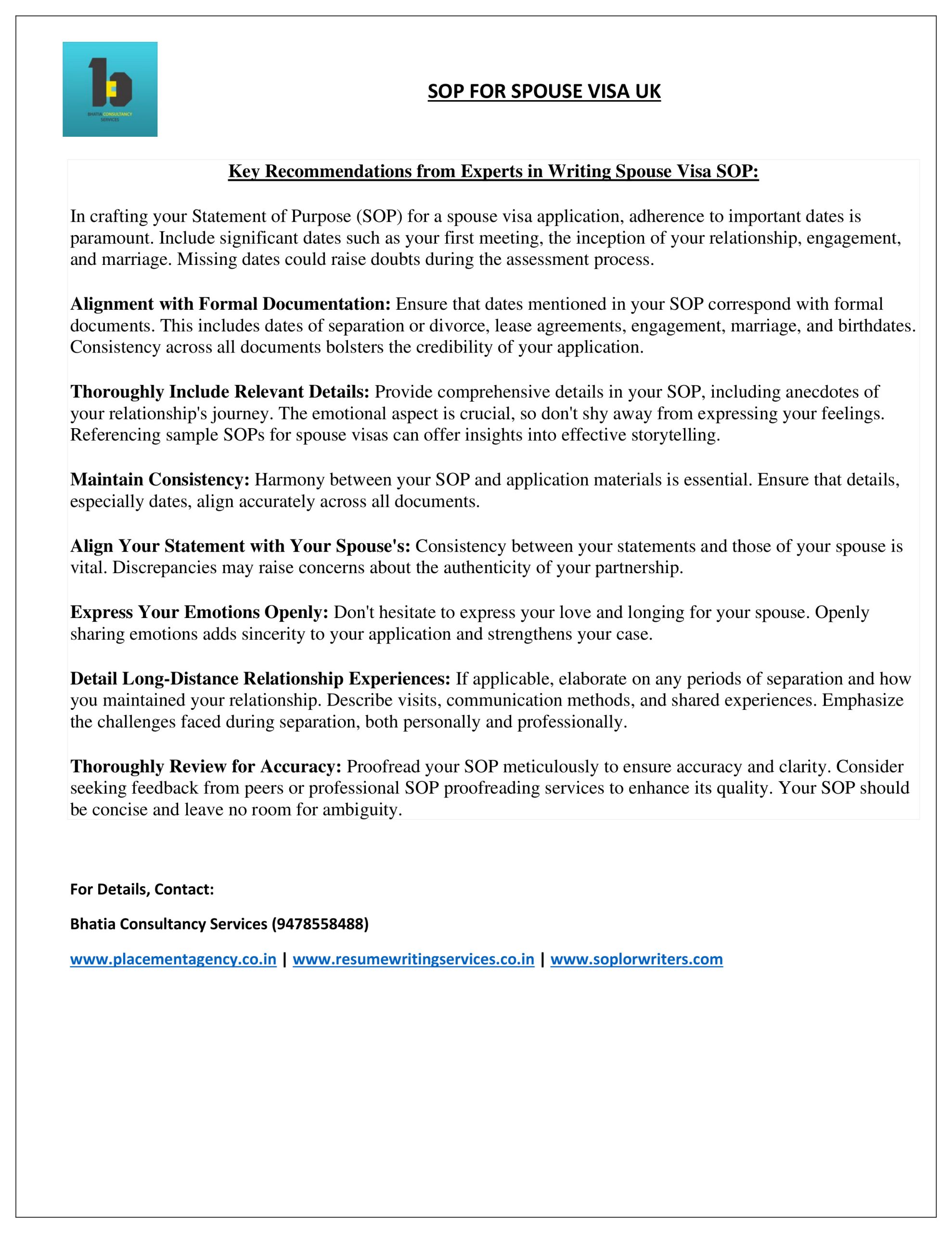 Sop for Spouse Visa UK